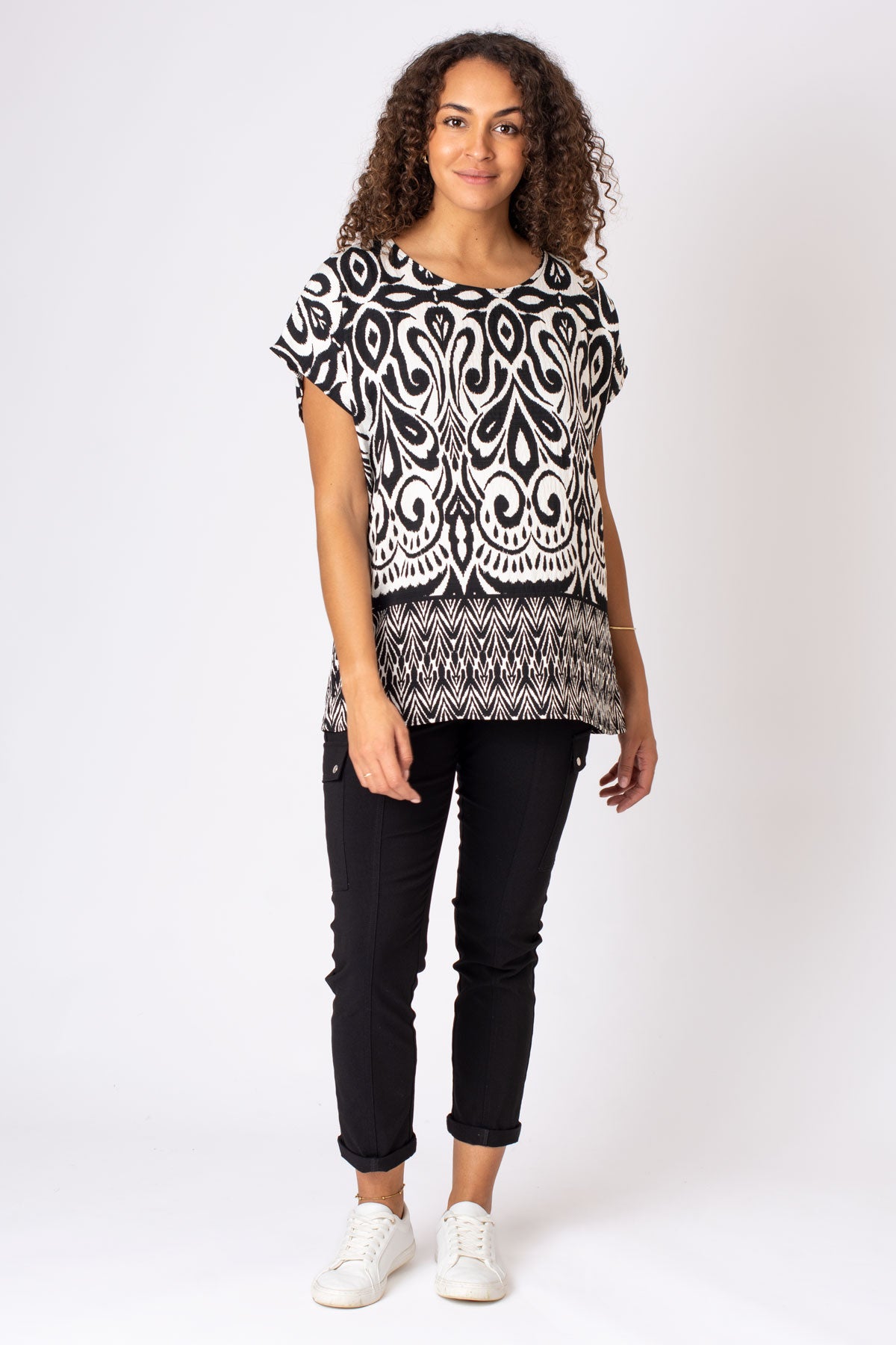 Border Print Oversize Top – The Stock Shop