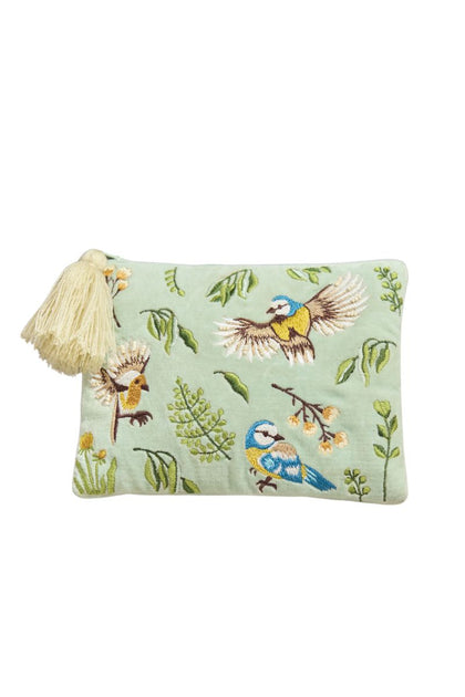 Floral Feathered Embroidered Pouch – The Stock Shop