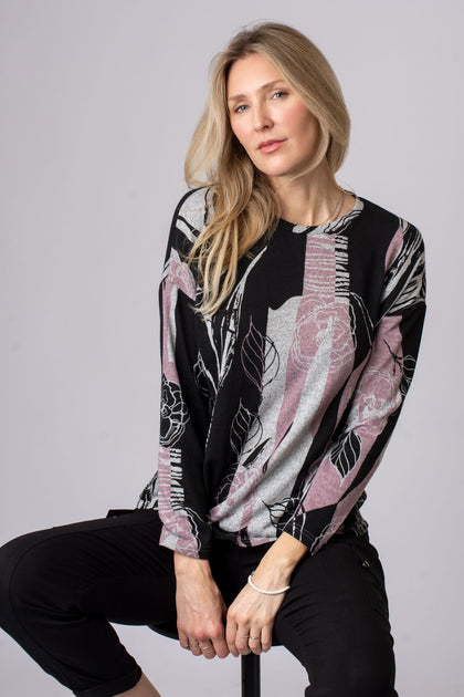 Graphic Floral Brushed Top – The Stock Shop
