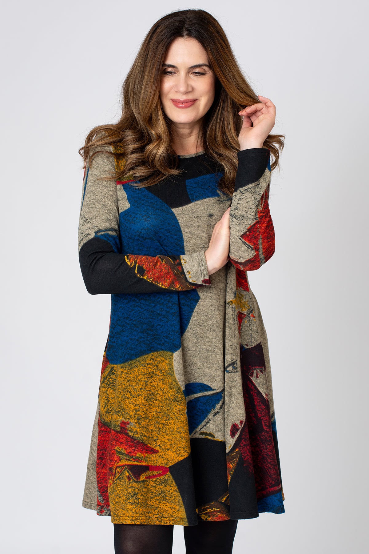 Patchy Colour Brushed Swing Dress – The Stock Shop