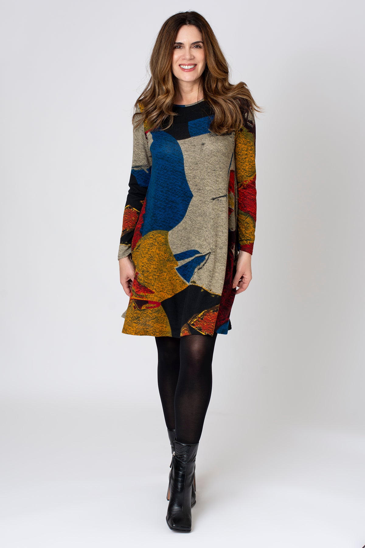 Patchy Colour Brushed Swing Dress – The Stock Shop